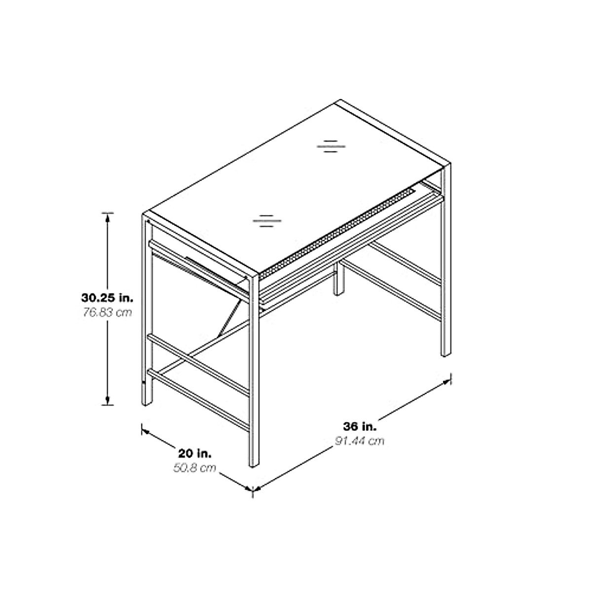 OSP Home Furnishings Zephyr Computer Desk with Keyboard Shelf and Tempered Glass Top, Clear Glass and Black Frame, 36" W x 20" D x 30.25" H