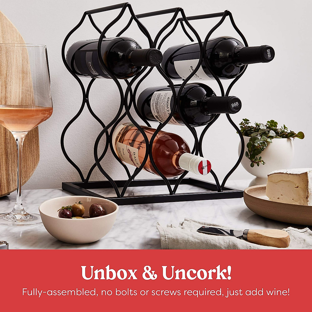 will's Tabletop Wine Rack - Imperial Trellis (8 Bottle, Silver) – Freestanding countertop Wine Rack and Wine Bottle Storage, Perfect Wine Gifts and Accessories for Wine Lovers, no Assembly Required