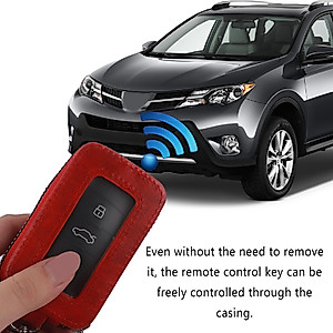 Turcee Car Key Cover,Leather Key Fob Case with Keychain & Carabiner,Universal Smart Key Fob Holder Fits Most Cars (Red)