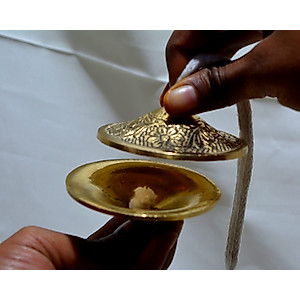 Brass Manjira Instrument Finger cymbal or Hand Cymbals Metal Clapper | METAL MANJEERA PERCUSSION KIRTAN POOJA | Tibetan Tingsha Manjeera Clash Traditional for Indian Music & Tibetan Prayer (Style 1)