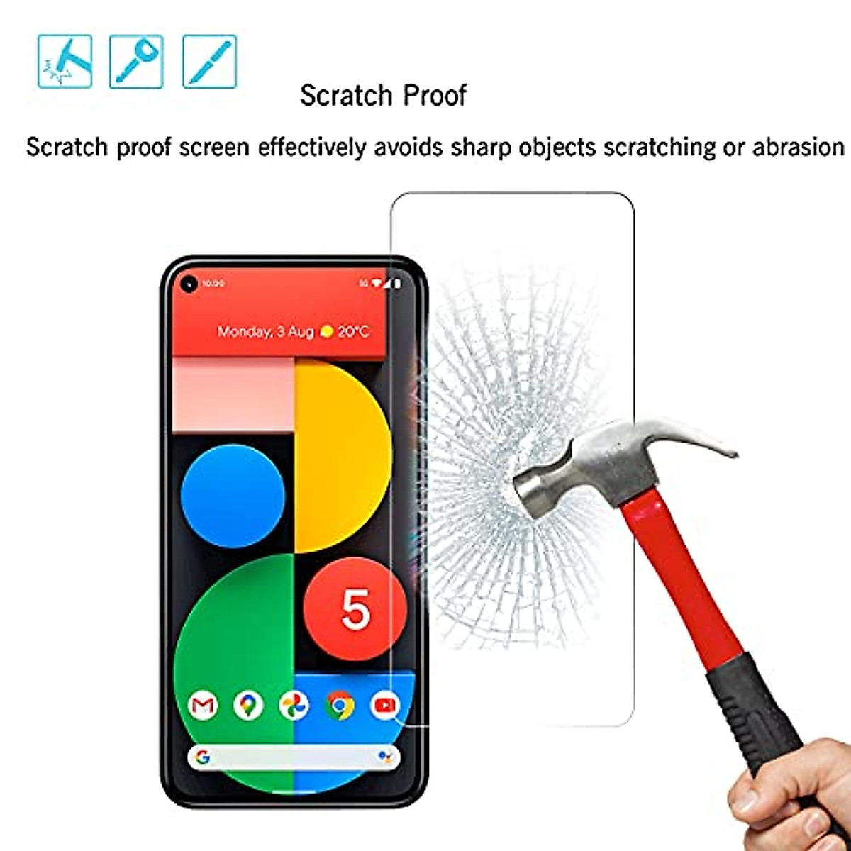 Ailun Screen Protector for Google Pixel 5a 5G Tempered Glass 2Pack + 2 Pack Camera Lens Protector Ultra Clear Anti-Scratch Case Friendly