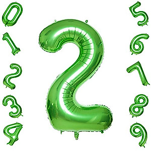 Green 2 Balloons,40 Inch Birthday Foil Balloon Party Decorations Supplies Helium Mylar Digital Balloons (Green Number 2)