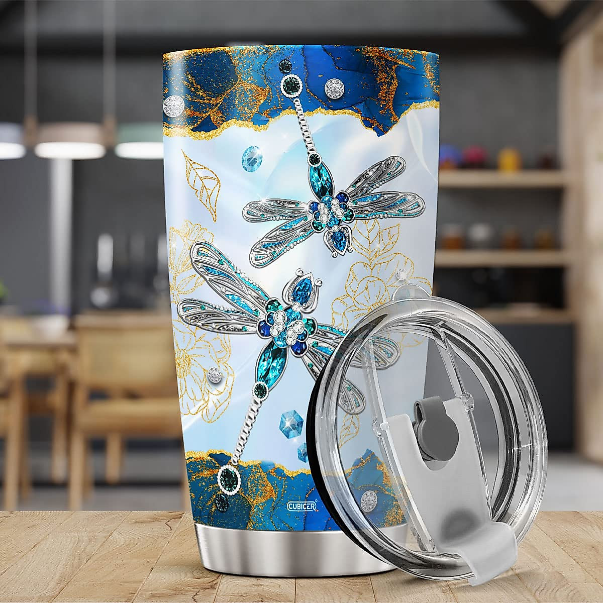 CUBICER Personalized Coffee Tumbler Dragonfly Customized Name Travel Mug With Lid Birthday Gifts For Animal Lovers Men Women Girls Insulated Mugs Wine Tumblers Stainless Steel Cup