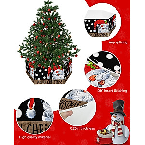 Christmas Boho Christmas Tree Collars for Artificial Trees, Christmas Tree Ring Xmas Tree Base Stand Cover Tree Skirts for Xmas Tree Decorations Holiday Party Red Gnomes Black White Dots 17'' x 10''