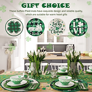 Round Placemats St. Patrick's Day Placemat Buffalo Plaid Check Table Mats Lucky Clover Shamrock Dining Table Mats for St Patrick's Day Holiday Farmhouse Table Decor (Shamrock Pattern,4 Pieces)