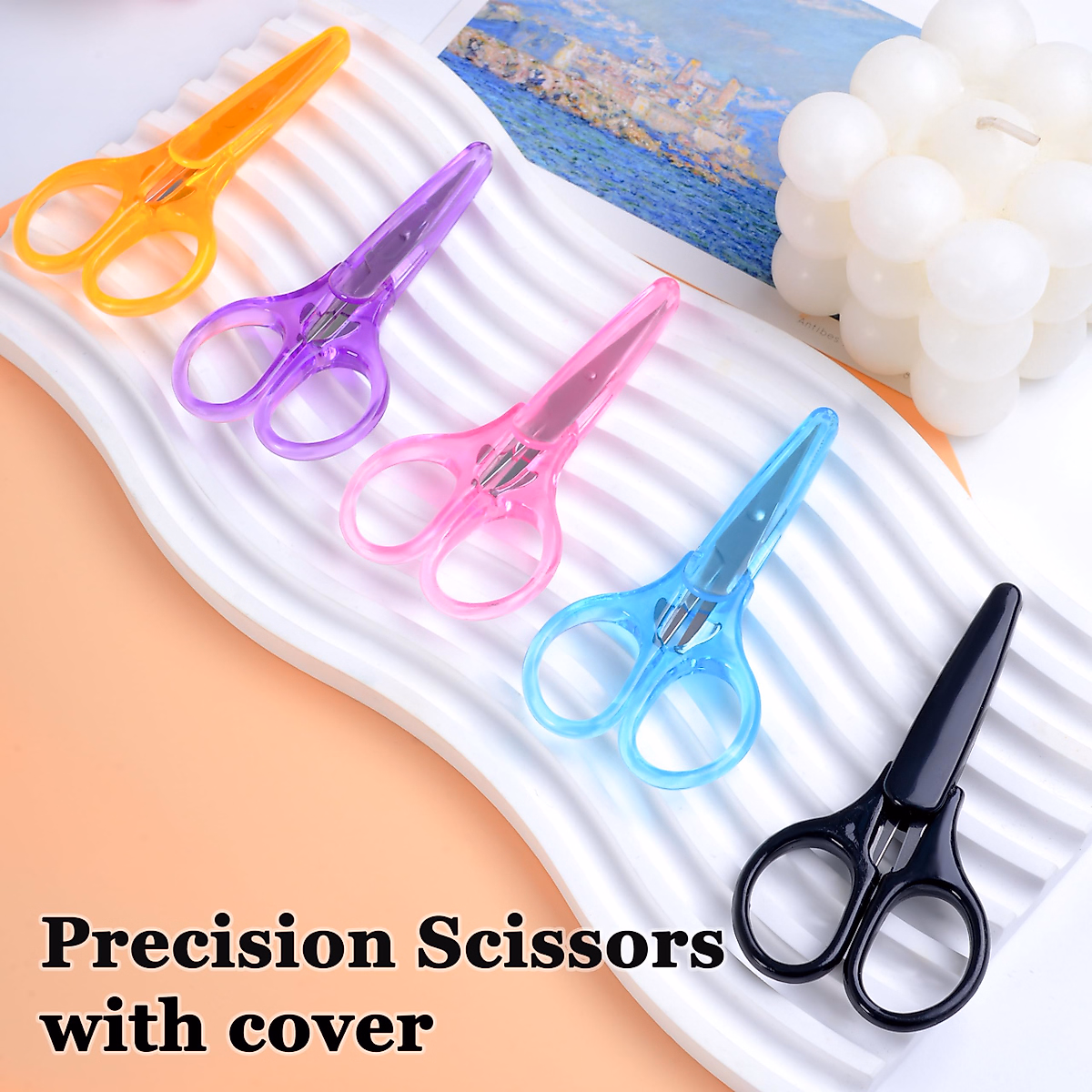 10 Pcs Small Scissors All Purpose, Stainless Steel Small Sharp Scissors, Mini Detail Craft Scissors with Protective Cover, 3.5" Tiny Scissors for Embroidery, Paper Cutting, Sewing, Knitting, Crafting
