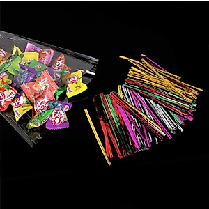 TIMIGGBY 100 Pieces Cone Bag Clear Cone Shaped Treat Bags Cellophane Triangle Bags with 100 PCS Twist Ties Colourful (5.1x9.8 inch)