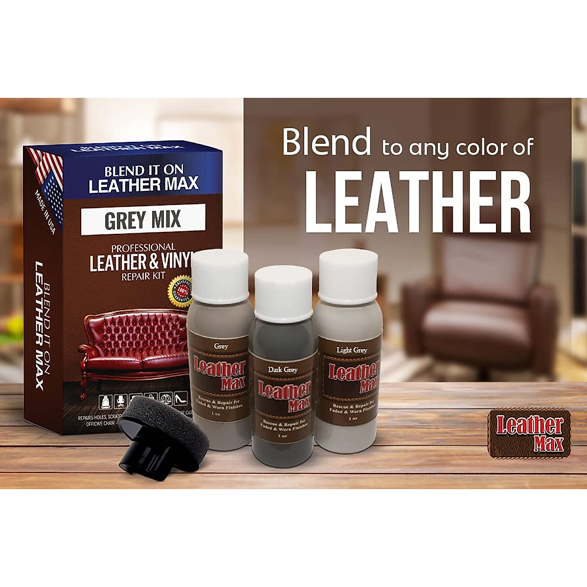 Leather Max Grey Mix Vinyl and Leather Repair Kit - Restorer of Your Furniture, Jacket, Sofa, Boat or Car Seat, Easy Instructions to Match Any Grey Color, Restore Any Material, Bonded, Italian
