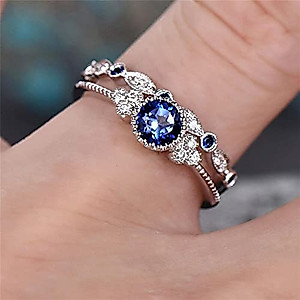 Iumer Women Artificial Zircon Ring Two-piece Ring Inlaid Rhinestones Birthday Gift Size 6-10 (blue, size 6)