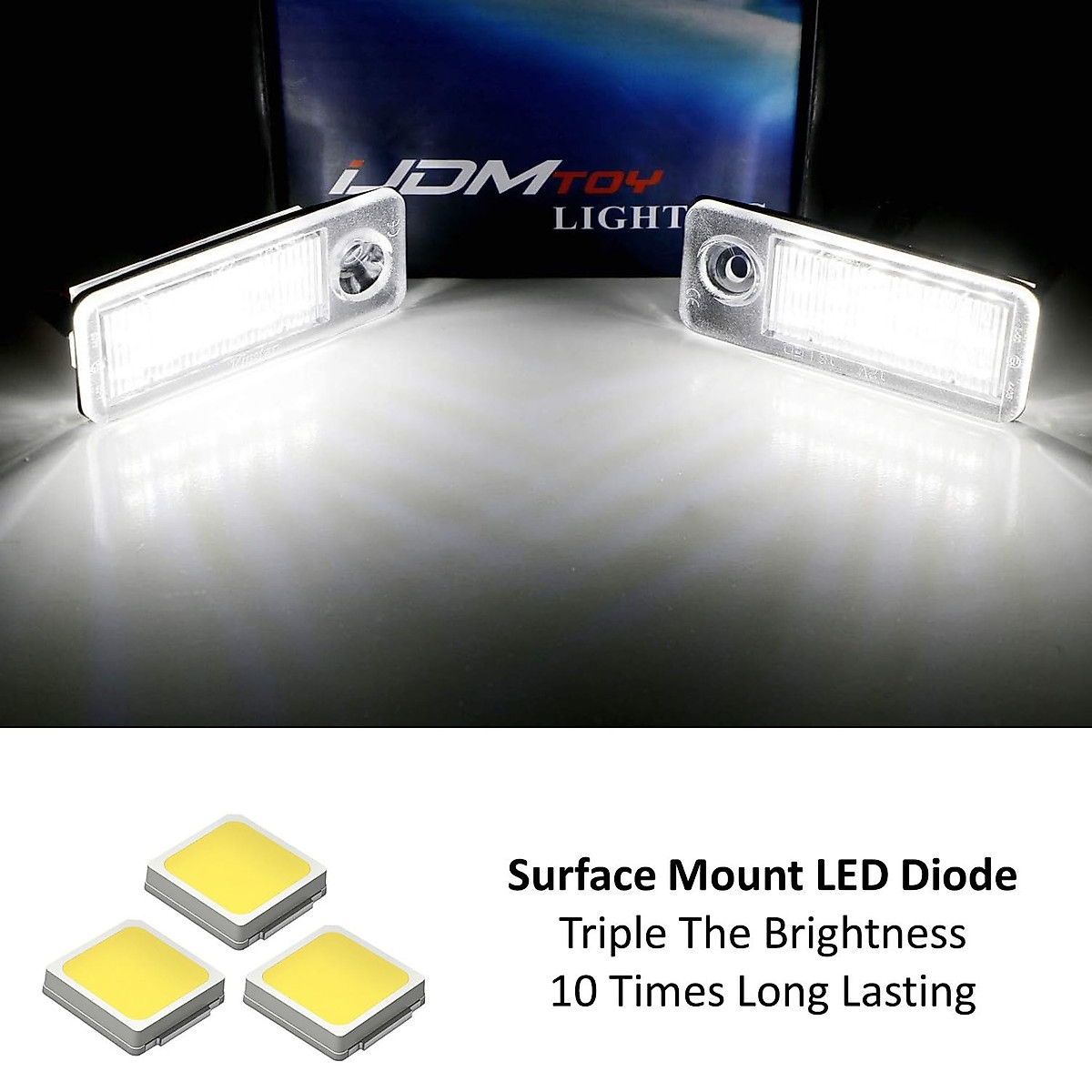 iJDMTOY OEM-Fit 3W Full LED License Plate Light Kit Compatible With Audi 1998-2005 A6 S6 RS6 Avant Wagon ONLY, Powered by 18-SMD Xenon White LED & Can-bus Error Free