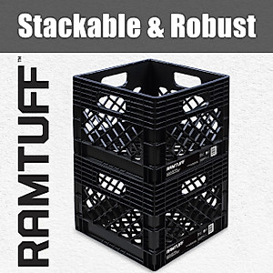 Ramtuff Milk Crate 4-Pack, Built Tough, 250lbs Load Capacity (BV Certified), Extreme Weather Tested -22°F to 122°F, Authentic Milk Crate dimensions 13" L x 13" W x 11" H