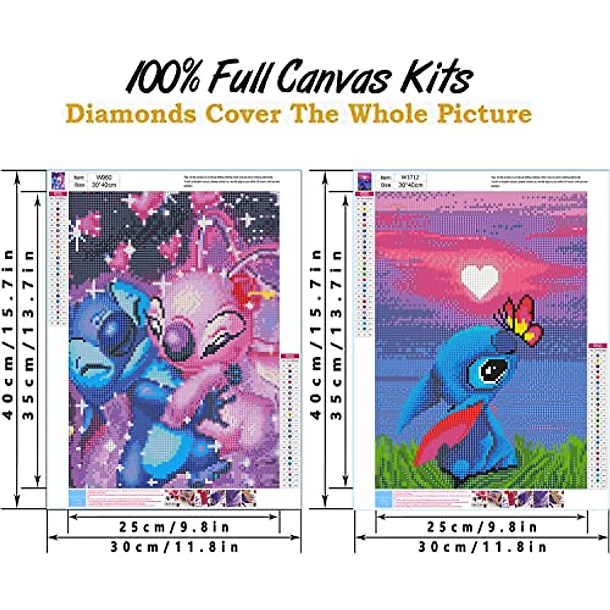 Ecdivjs 2 Pack Stitch Diamond Painting Kits for Adults,Stitch Diamond Art Kits for Adults,Stitch Diamond Painting Gem Art Kits for Adults for Gift Home Wall Decor(12x16 inch)