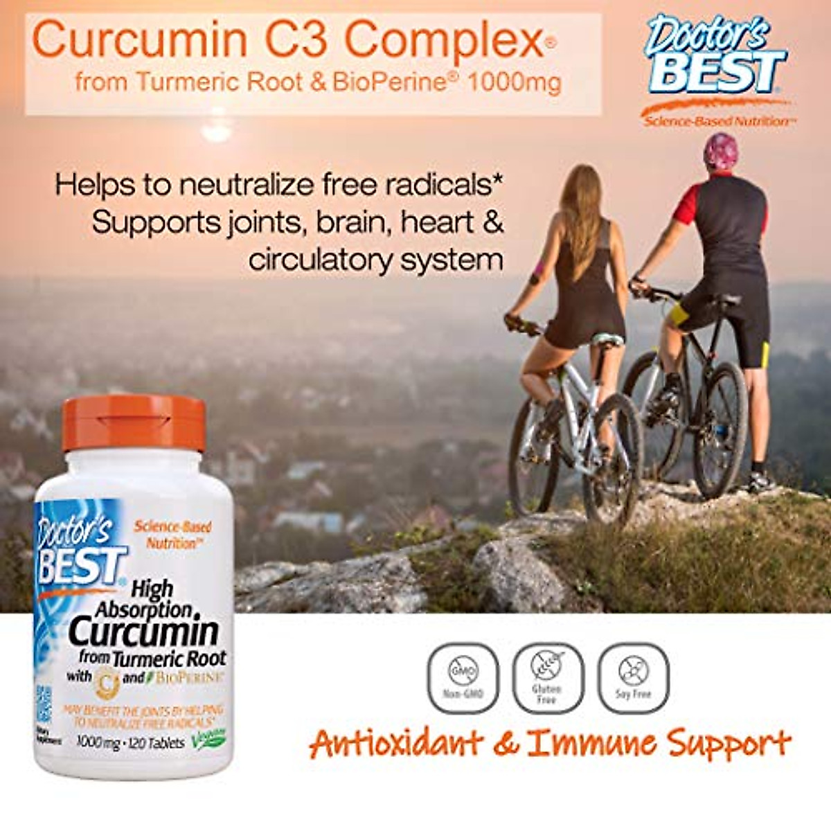 Doctor's Best Curcumin From Turmeric Root with C3 Complex & BioPerine, Non-GMO, Gluten Free, Soy Free, Joint Support, 1000 mg, 120 Tablets