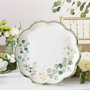 Kate Aspen Sage Green Party Decorations, Eucalyptus Floral 9 in. Decorative Premium Paper Plates (350 GSM weight -Set of 16) - Perfect for Greenery Baby Shower & Bridal Showers