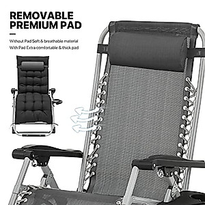 MoNiBloom Beach Chaise Lounge Chair, Patio Folding Recliner with Removable Cushion, Headrest & Tray, Portable Tanning Sunbathing Chair for Poolside Beach Porch Yard, Reinforced Bar, 330lbs Grey