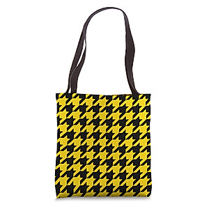 Aesthetic Yellow Black Houndstooth Pattern Fashionable Girly Tote Bag
