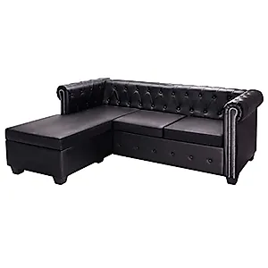 vidaXL L-Shaped Chesterfield Sofa Artificial Leather Seat Brown/Black/White