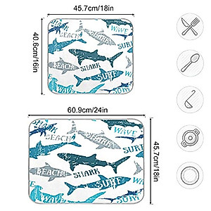 Animal Shark Ocean Dish Drying Mat 16"x18" Absorbent Machine Washable Hanging Fast Dry Pad Dish Protective Mat for Kitchen Countertop Heat Resistant Dinner Table Mat