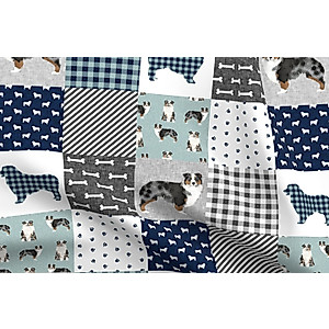 Spoonflower Fabric - Australian Pet Quilt Blue Cheater Floral Shepherd Dogs Wholecloth Top Printed on Petal Signature Cotton Fabric by The Yard - Sewing Quilting Apparel Crafts Decor