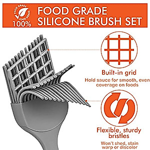 TACGEA Silicone Basting Pastry Brush - Angled Bristles - Heat Resistant Kitchen Cooking Brushes for Oil, Spread Sauce, BBQ, Baking, Grilling, BPA Free, Set of 4 Gray