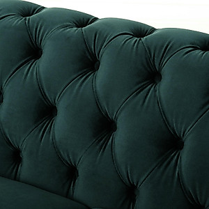 LUMISOL Chesterfield Velvet Loveseat Sofa with Tufted Button, Rolled Arm Dutch Plush Upholstered Sofa Couch, 2 Seater Sofa Couch Furniture for Living Room Apartment Office, Forest Green