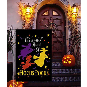 Halloween Garden Flag, 12"x18" Vertical Double Sided I Smell Children Sanderson Sisters Hocus Pocus Outdoor Decorations, Farmhouse Seasonal Holiday for Decor (Its just a bunch of Hocus Pocus)