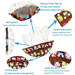 Ohbabyka Reusable Washable Baby Boys/Girls Pocket Cloth Diapers with 1pc Insert (Penguin+1 Insert)