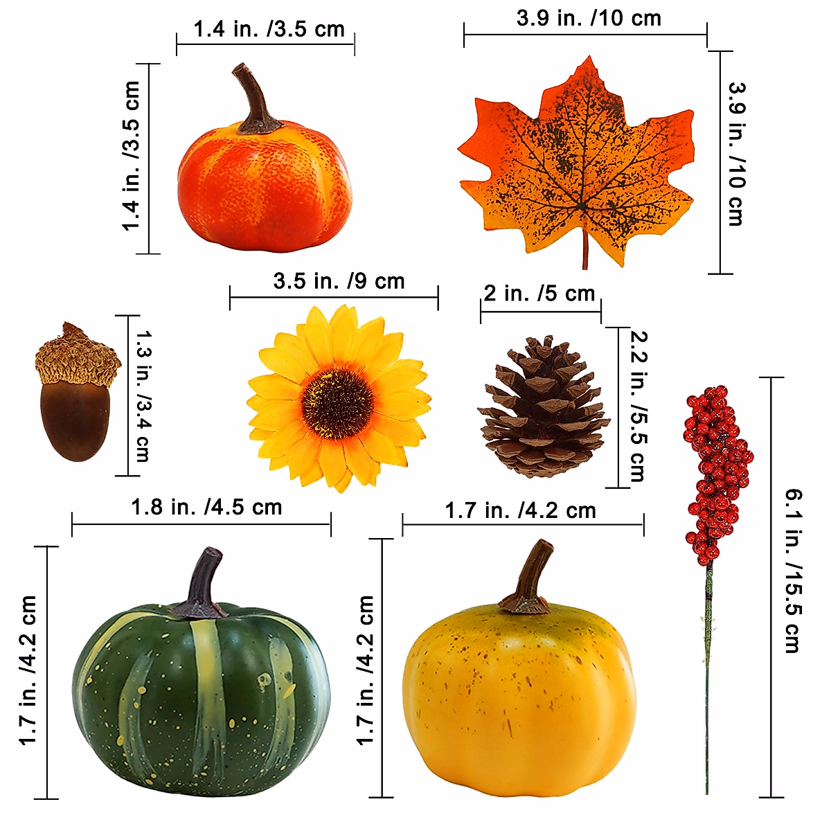 68 Pcs Assorted Mini Artificial Pumpkins with Maple Leaves Pinecones Acorns Sunflowers Berries Fall Decorating Kit for Fall Wedding Thanksgiving Halloween Table Centerpiece Wreaths Vase Bowl Fillers