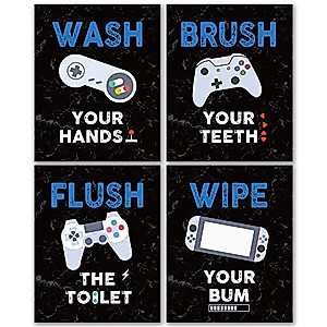 FALJIOK Gamer Bathroom Wall Art Decor Poster Prints, Gaming Wall Decor Video Game Controller for Boys Kids Son Gamer Bathroom Decorations (8"x10"x4 Unframed)