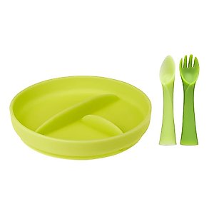 Olababy Training Fork, Training Spoon and Suction Plate(Kiwi) Bundle
