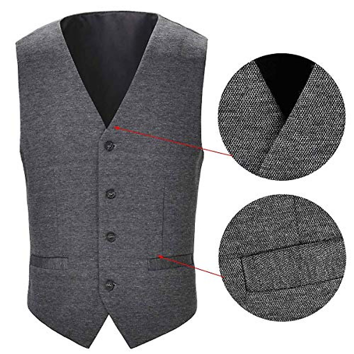 BOTVELA Mens Casual Dress Vest 4 Button Waistcoat (Grey, XX-Large)