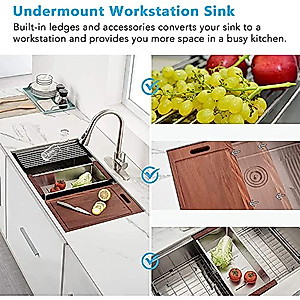ALWEN 32X19 inch Ledge Workstation Undermount kitchen Sink 304 Stainless Steel Single Bowl Kitchen Sink