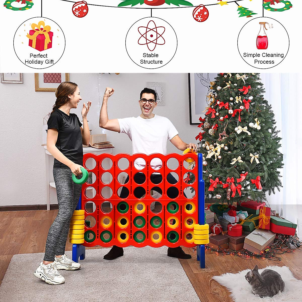 Costzon 4-in-A-Row 4-to-Score Giant Games for Kids & Adults, Indoor Outdoor Party Family Connect Plastic Game, 4 Feet Wide by 3.5 Feet Tall w/42 Jumbo Rings & Quick-Release Slider (Blue)