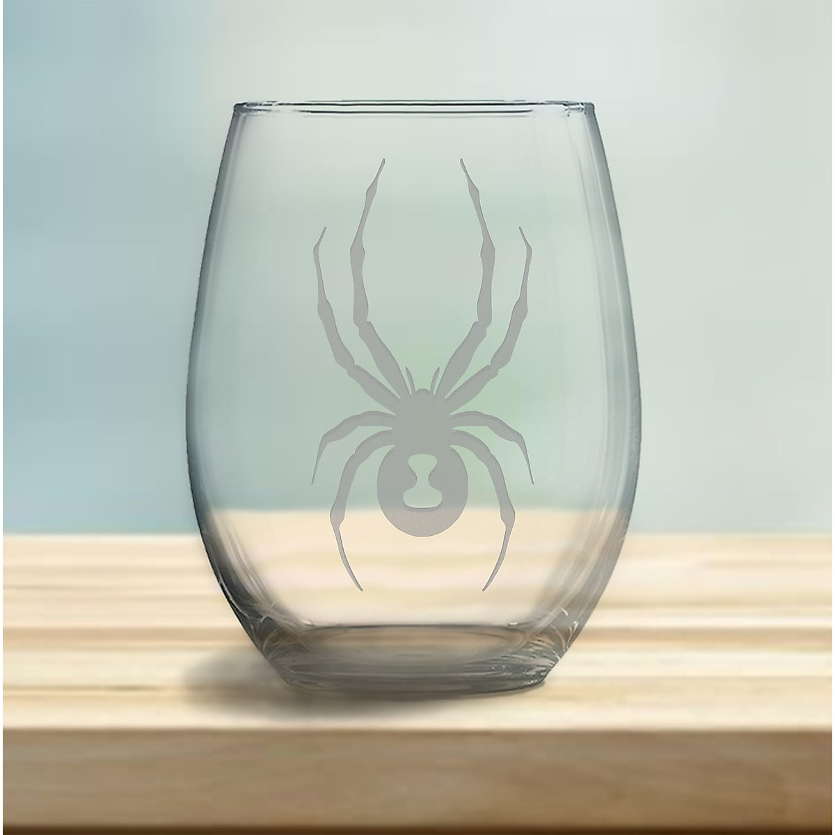 Black Widow Spider Etched Stemless Wine Glasses - Set of 2/4/6/8-20.5oz Glassware (Set of Two (2))