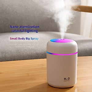 Colorful Cool Humidifier USB-Only 300ml Portable with 7 Colors 2 Fog Mode Ultra Quiet Suitable for Home Car Bedroom Office and Travel (Gray)