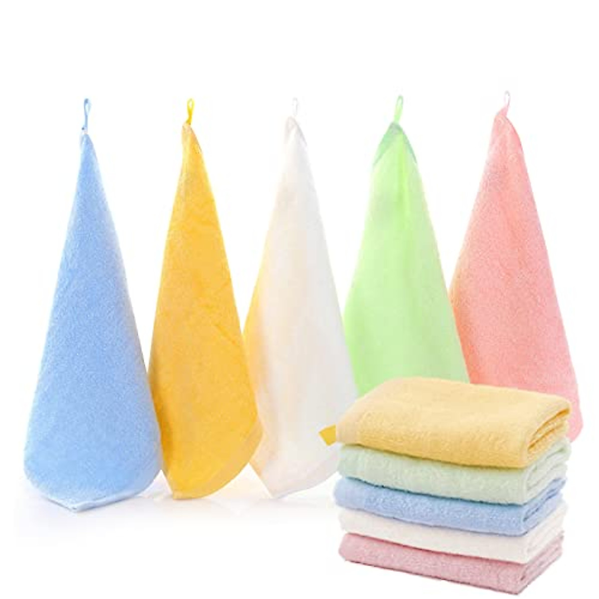 Towel with Hanging Loop, Hanging Hand Towels, 5 Pieces of Bamboo Towels, Soft and Strong Absorbent Kids Bathroom Towels, Suitable for Baby Care, Kitchen Scrubbing