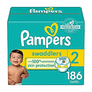 Pampers Swaddlers Diapers - Size 2, One Month Supply (186 Count), Ultra Soft Disposable Baby Diapers