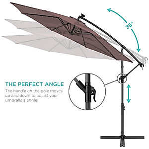 Best Choice Products 10ft Solar LED Offset Hanging Market Patio Umbrella for Backyard, Poolside, Lawn and Garden w/Easy Tilt Adjustment, Polyester Shade, 8 Ribs - Deep Taupe