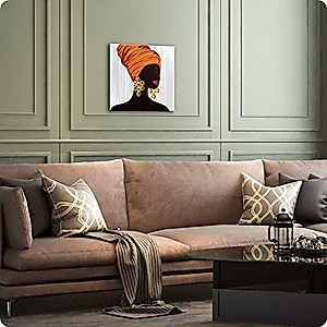 African American Wall Art for Living Room Black Girl Women Canvas Wall Art Abstract Modern Indian Women Wall Decor Pop Beautiful Gold Earrings Print Painting Poster for Bathroom Bedroom Bar Office 12x12 Inch