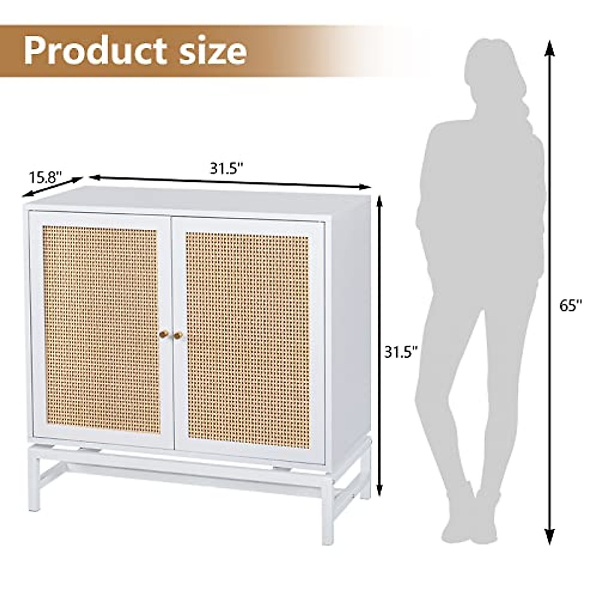 DKLGG Rattan Sideboard Buffet Cabinet Set of 2, Kitchen Sideboards and Buffets Cabinet with Storage, Accent Cupboard Cabinet with 2 Doors for Living Room, Dining Room, White, 31 x 15 x 31 inches