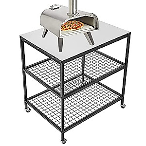 WEASHUME Three-Shelf Movable Food Prep and Work Cart Table Stainless Steel Grill Cart Modular Table with Wheels Commercial Kitchen Table Heavy Duty Grill Cart Outdoor Cart 31.5"×24"×35.5"