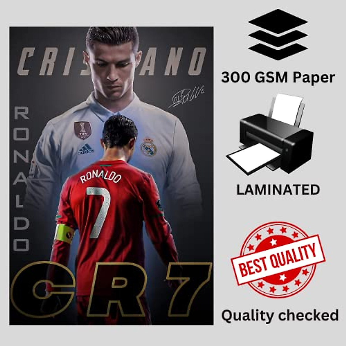 CR7 Cristiano Ronaldo Poster for Wall Art Signed Football Soccer Wall Mount - 12 x16 Inch (LAMINATED)