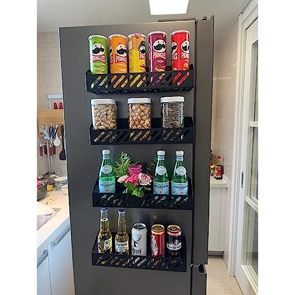 NAFCOOL Magnetic Spice Fridge Rack Shelf Organizer for Refrigerator, 2 Packs Moveable Magnetic Seasoning Organizer Shelves Kitchen Gadgets for Refrigerator Microwave Coffee Maker Washer, 15.95” Long