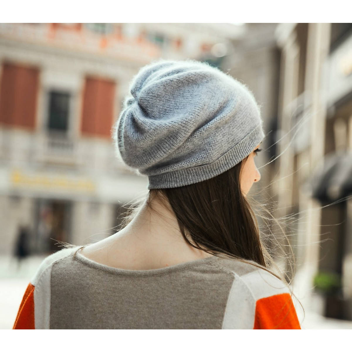 WaySoft Pure 100% Cashmere Beanie for Women in a Gift Box, Oversized Women Beanie Hat, Bring Warm and Luxury to Your Loved Ones, Perfect (Grey)