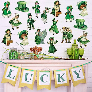 72 Pcs Vintage St Patricks Day Cutouts Retro St Patricks Day Decor Green Shamrock Paper Cutouts for Irish Holiday Party Bulletin Board Classroom Decorations (Shamrock)