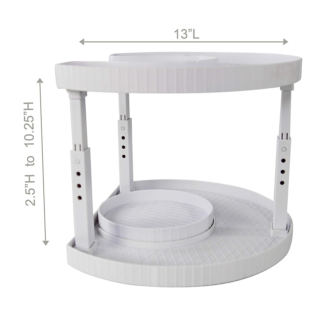 HOME-X Rotating Spice Rack, Lazy Susan Cabinet Organizer, Pantry Rack, Medicine Cabinet Organizer, Rotating Storage, 13" L x 10 ¾" W x 10 ¼” H, White