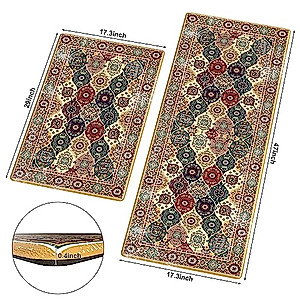 OTOB Kitchen Rugs Set of 2 Anti Fatigue Mats for Kitchen Floor Boho Kitchen Rugs and Mats Non Skid Washable Memory Foam Kitchen Floor Mat Comfort Standing Desk Mat for Front of Sink Laundry