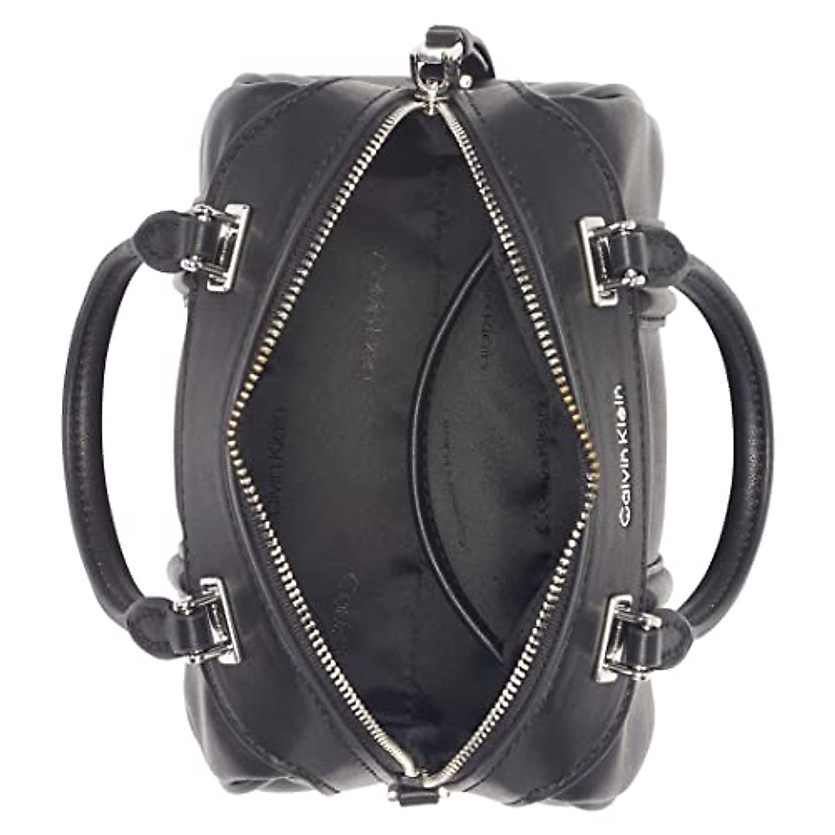 Calvin Klein Blake Top Zip Mini Satchel Crossbody, Black/Silver,One Size