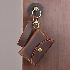 Fasjosma Genuine Leather Credit Card Wallet Holder,Credit Card Organizer for Women Men,Small Coin Purse Wallet Keychain,coffee