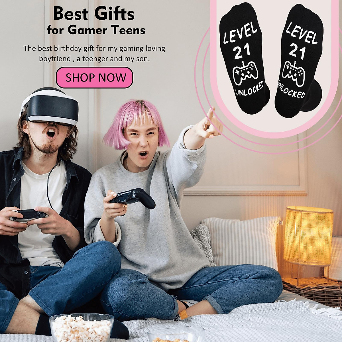 ZXGXLAW Christmas Birthday Gifts for 21st Old Teen Boy Girls, Funny Socks for Men 21 Year Old Male Gamer